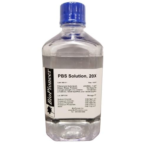 20X PBS Solution, pH 7.4, Biotechnology Grade, 1000mL - Biopioneer